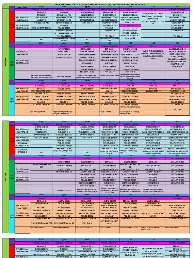 Ba Even Semester Routine 2025 | PDF | Languages Of India | Liberal Arts Education