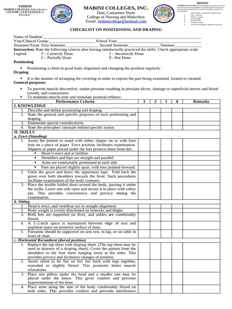 Positioning and Draping Checklist Guide | PDF | Anatomical Terms Of ...