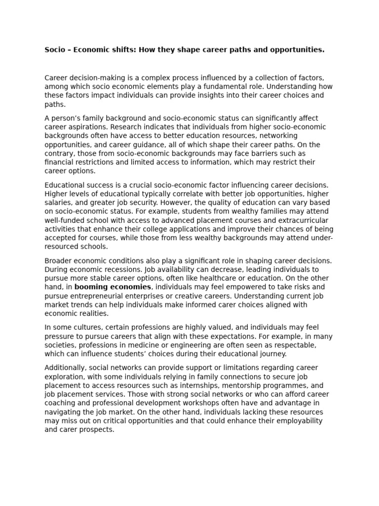 ACTIVITY 2 Socio – Economic shifts How they shape career paths and ...