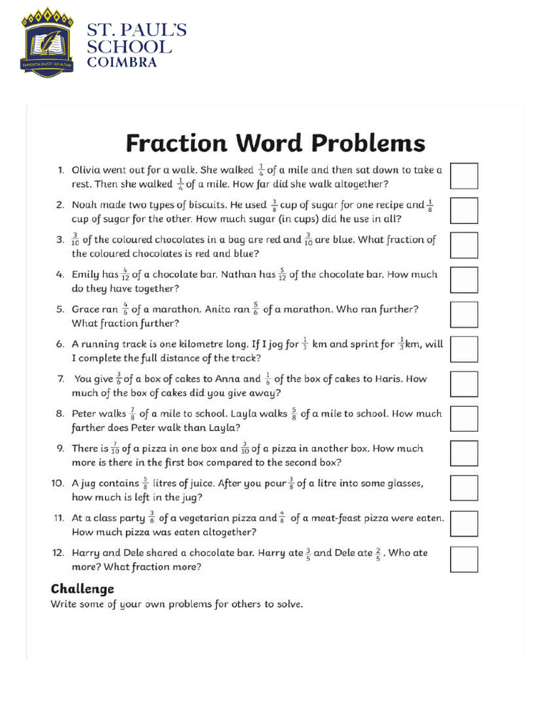 fraction word problems | PDF