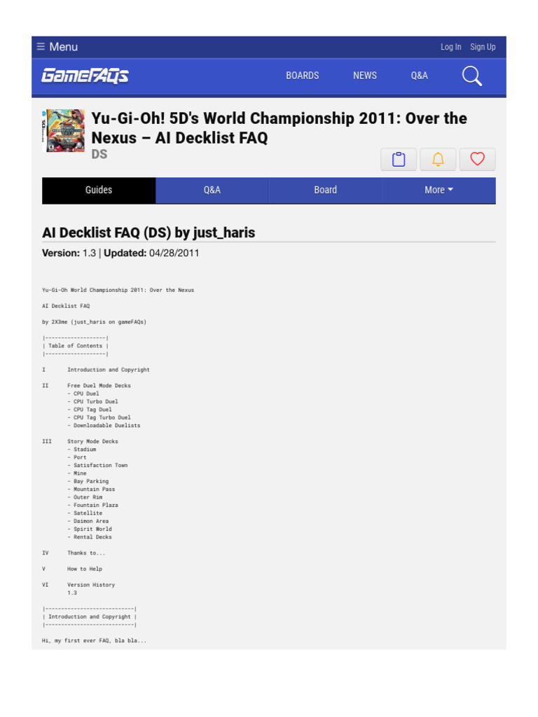Yu-Gi-Oh! 5D's World Championship 2011 - Over The Nexus - AI Decklist FAQ - DS - by Just - Haris ...
