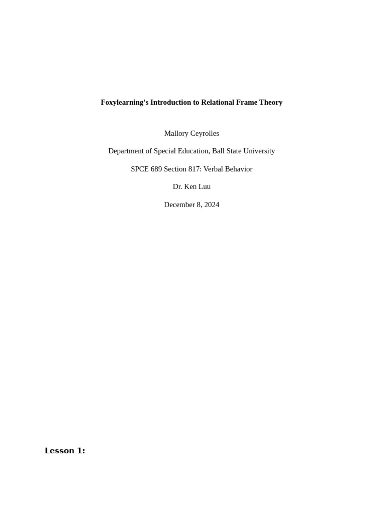 Ceyrolles, Mallory Foxy Learning Introduction to Relational Frame Theory | PDF | Psychology ...