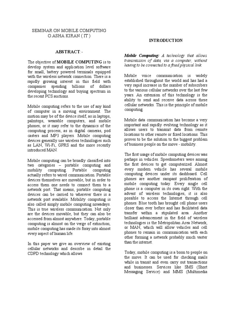 Seminar On Mobile Computing | PDF | Computer Network | Cellular Network