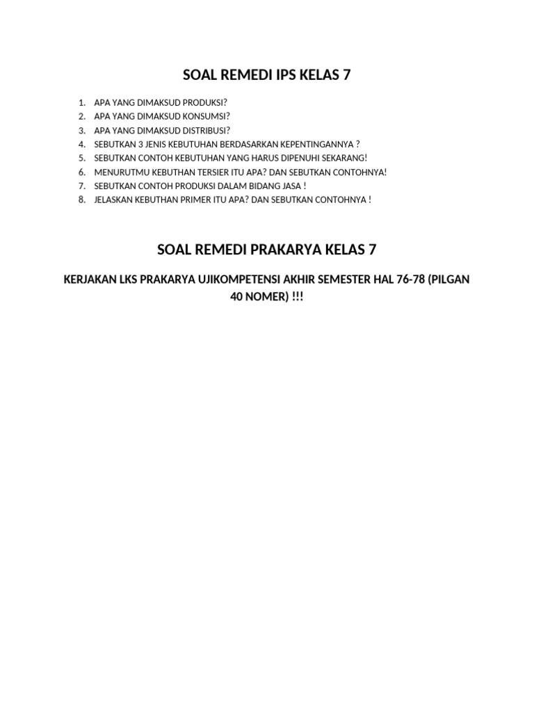 Soal Remedi Ips Kelas 7 | PDF