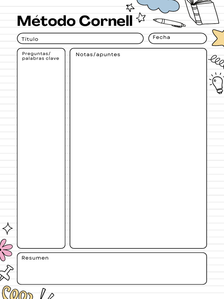 Cornell Notes Document in Cute Pastel Doodle Style | PDF