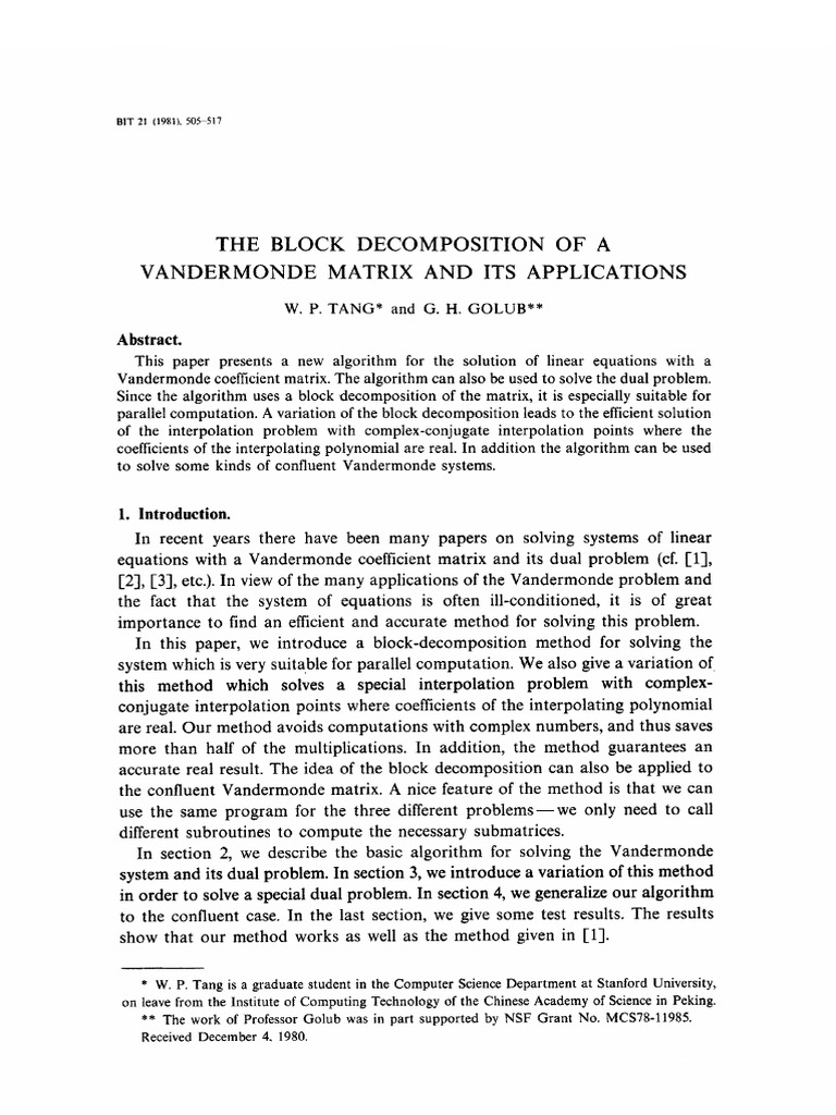The Block Decomposition of A Vandermonde Matrix and Its Applications | PDF | Matrix (Mathematics ...