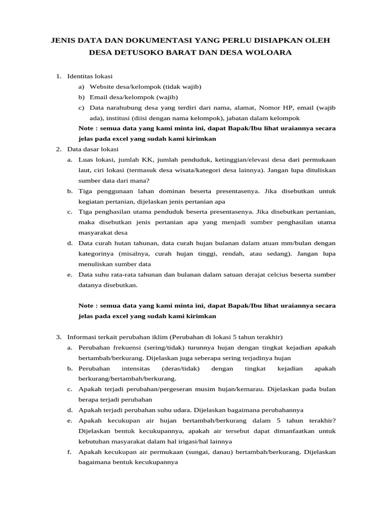 Jenis Data Dan Dokumentasi Untuk Verifikasi Proklim | PDF