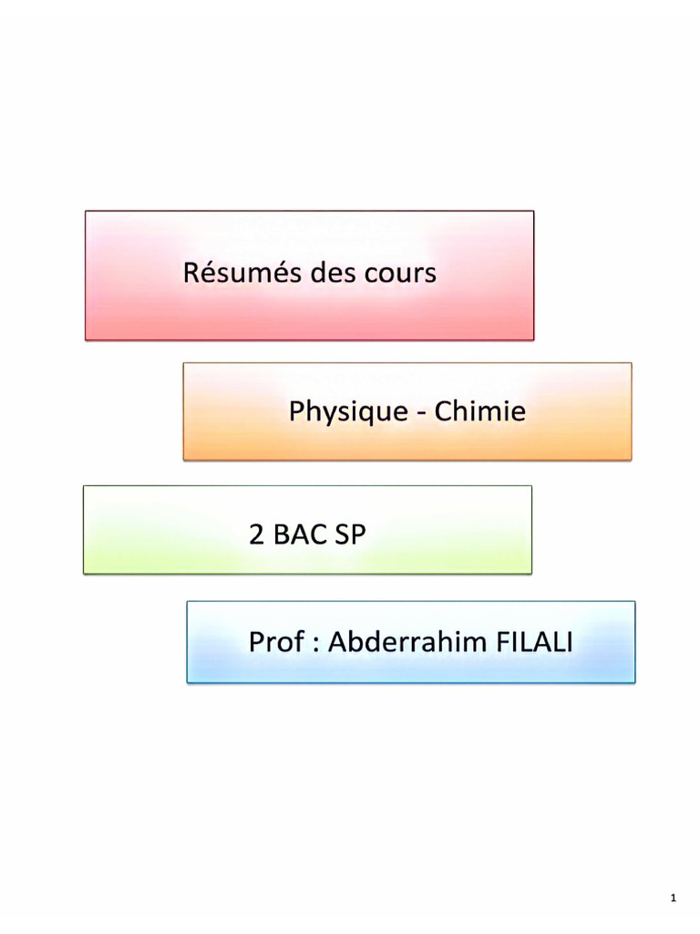 Résumé de Cours 2BAC - PC FILALI 2025 | PDF