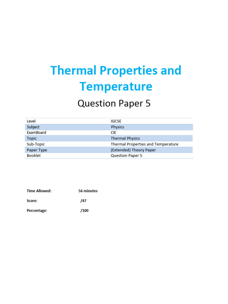 22.5-Thermal Properties and Temperature-Cie Igcse Physics Ext-Theory-Qp | PDF | Heat | Thermometer