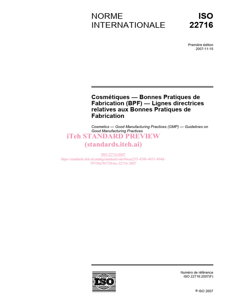 Iso 22716 2007 | PDF | Organisation internationale de normalisation