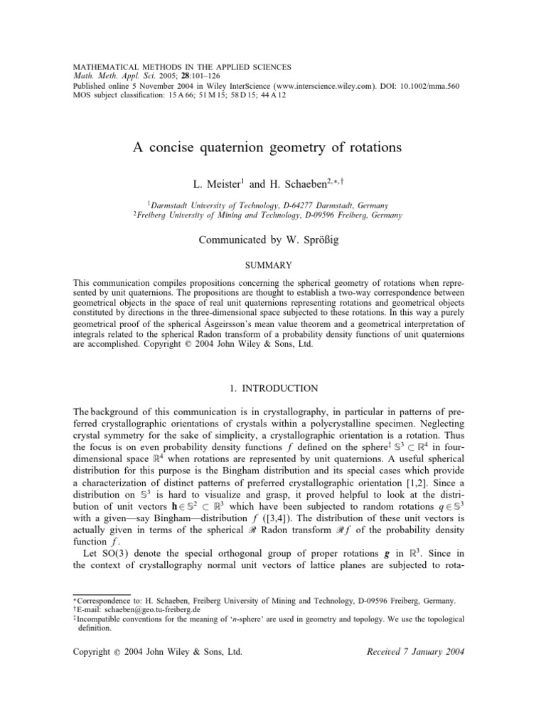 A Concise Quaternion Geometry of Rotations | PDF | Vector Space | Rotation