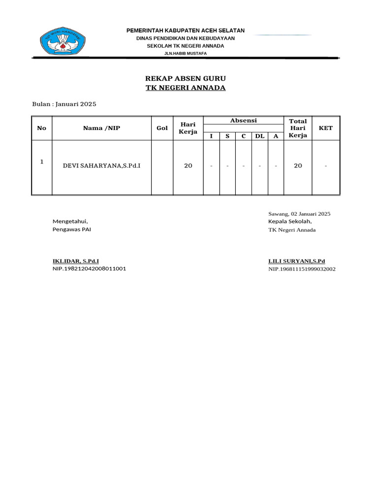 REKAP ABSEN RATNA APRIL | PDF