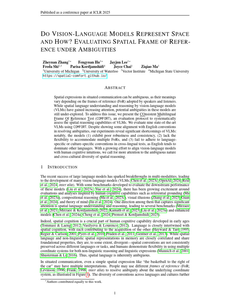 Do Vision-Language Models Represent Space and How Evaluating Spatial Frame of Reference Under ...