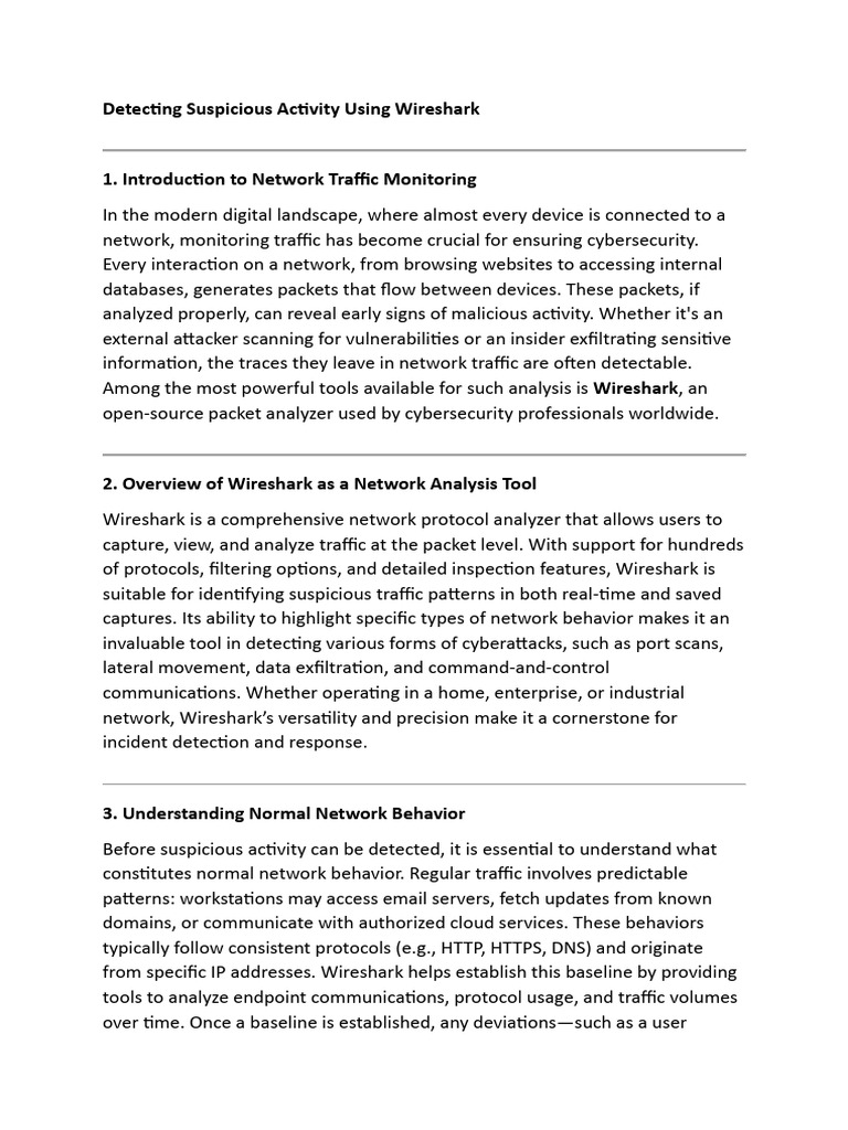 Detecting Suspicious Activity Using Wireshark Pdf Transmission Control Protocol Computer