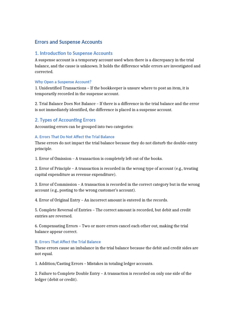 Errors and Suspense Accounts-1 | PDF | Debits And Credits | Business ...