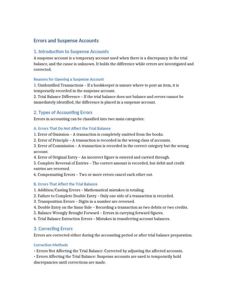 Understanding Errors and Suspense Accounts | PDF | Financial Services ...