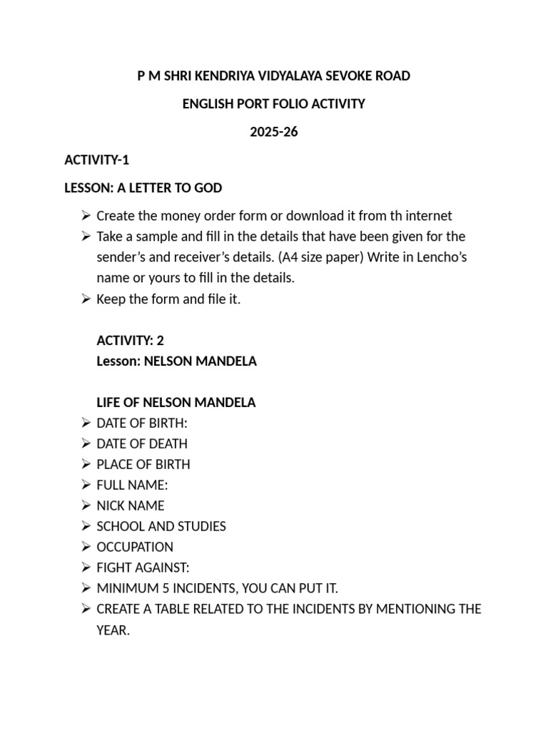 Class X A English Portfolio Activities | PDF