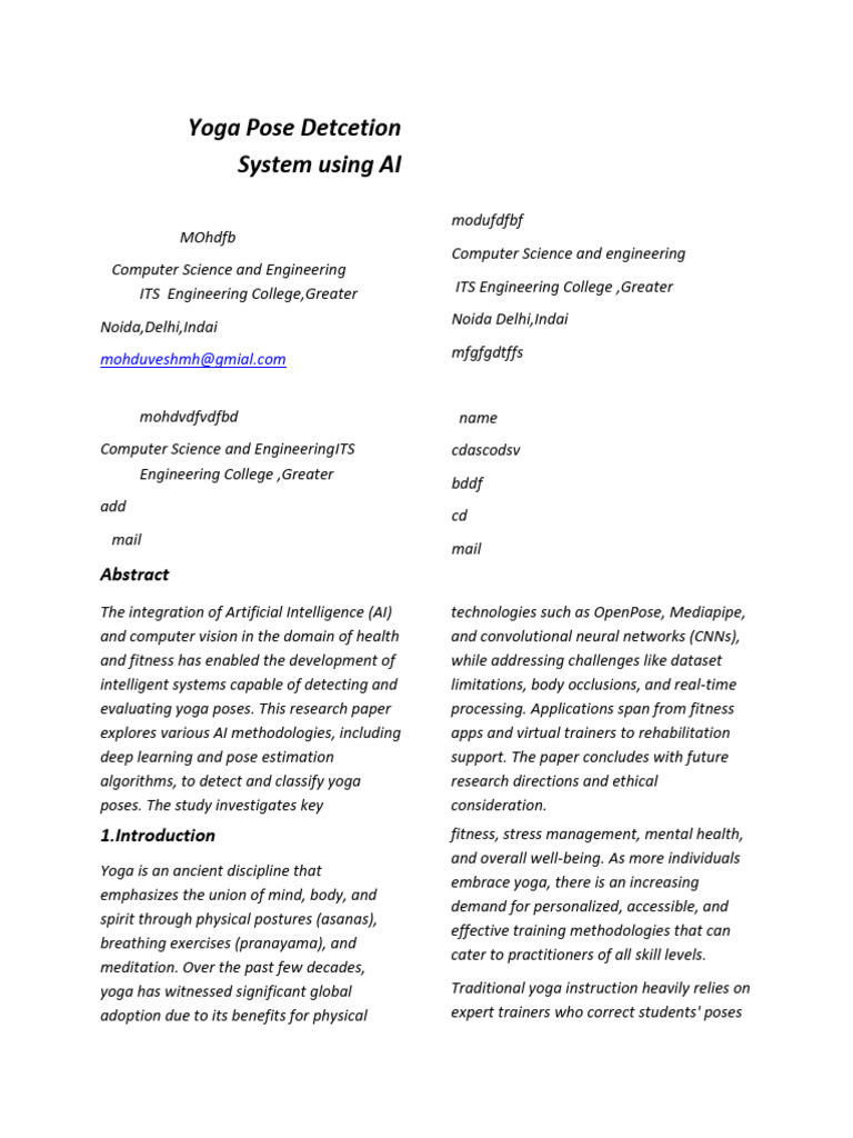 Yoga Pose Detcetion System Using AI.2 | PDF | Artificial Intelligence ...