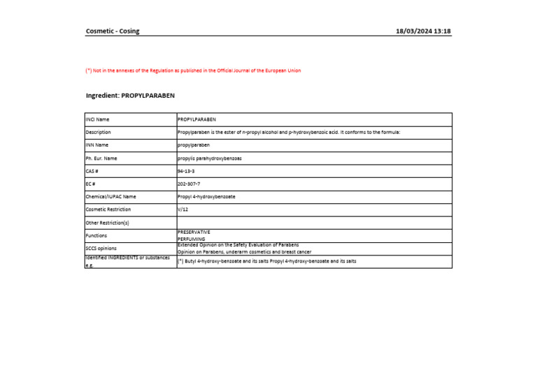 COSING Ingredient | PDF