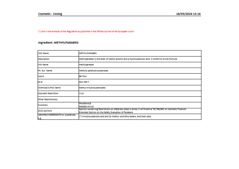 COSING Ingredient | PDF