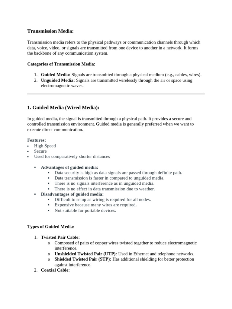 Types of Transmission Media Explained | PDF | Transmission Medium ...