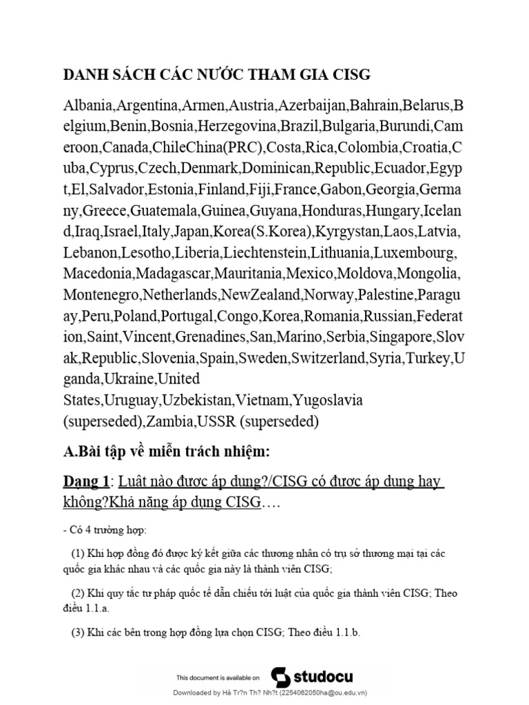 Danh Sách Các Nư C Thành Viên CISG | PDF