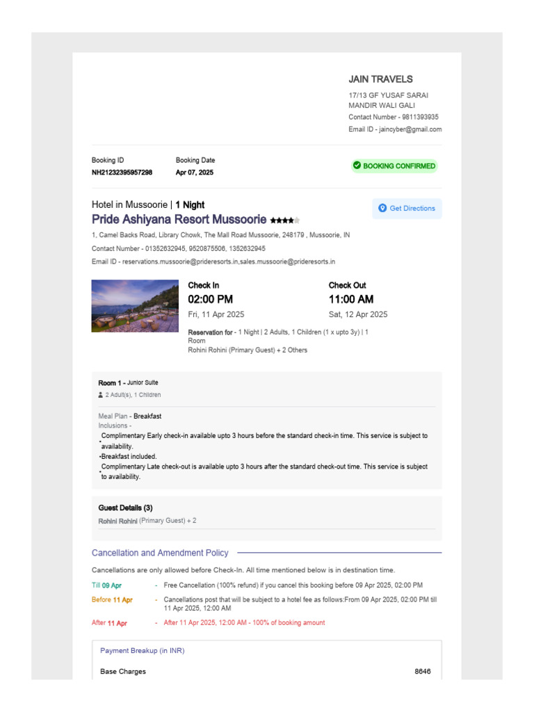 Hotel Booking Confirmation - Mussoorie | PDF | Identity Document ...