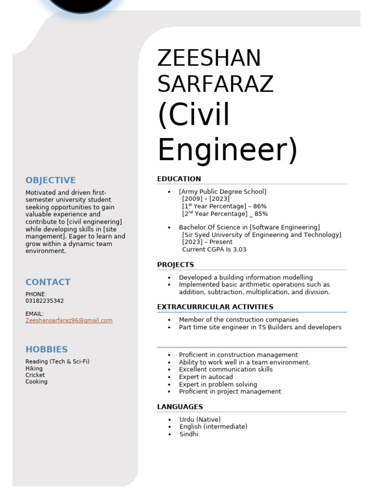 Civil Engineering Student Resume | PDF