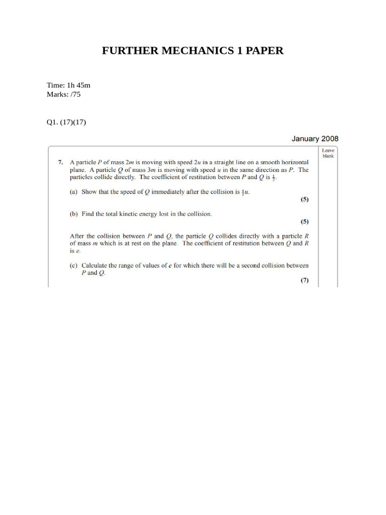 Further Mechanics 1 Paper | PDF