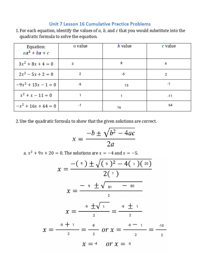 Unit 7 Lesson 16 Practice Problems | PDF
