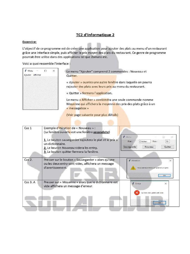 TC2 Informatique 2 2018 2019 | PDF