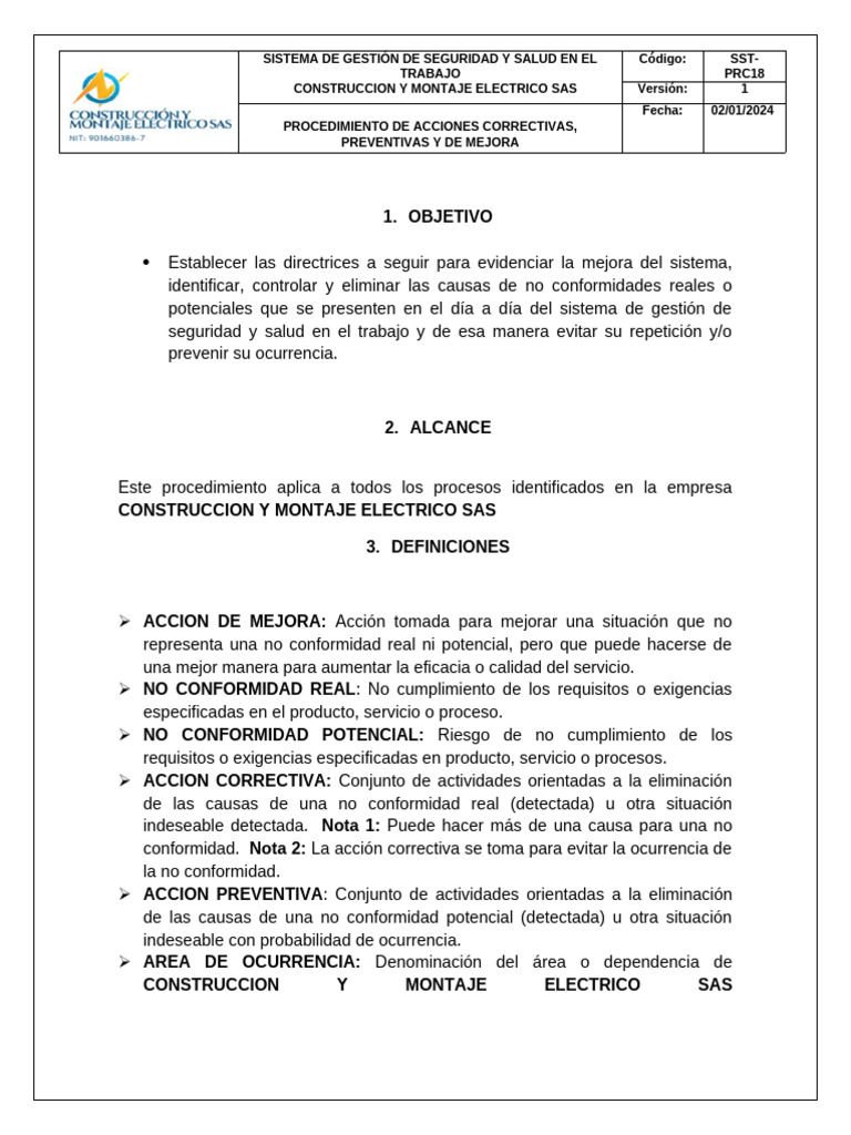 Sst-prc-13 Procedimiento de Acciones Correctivas, Preventivas y de ...
