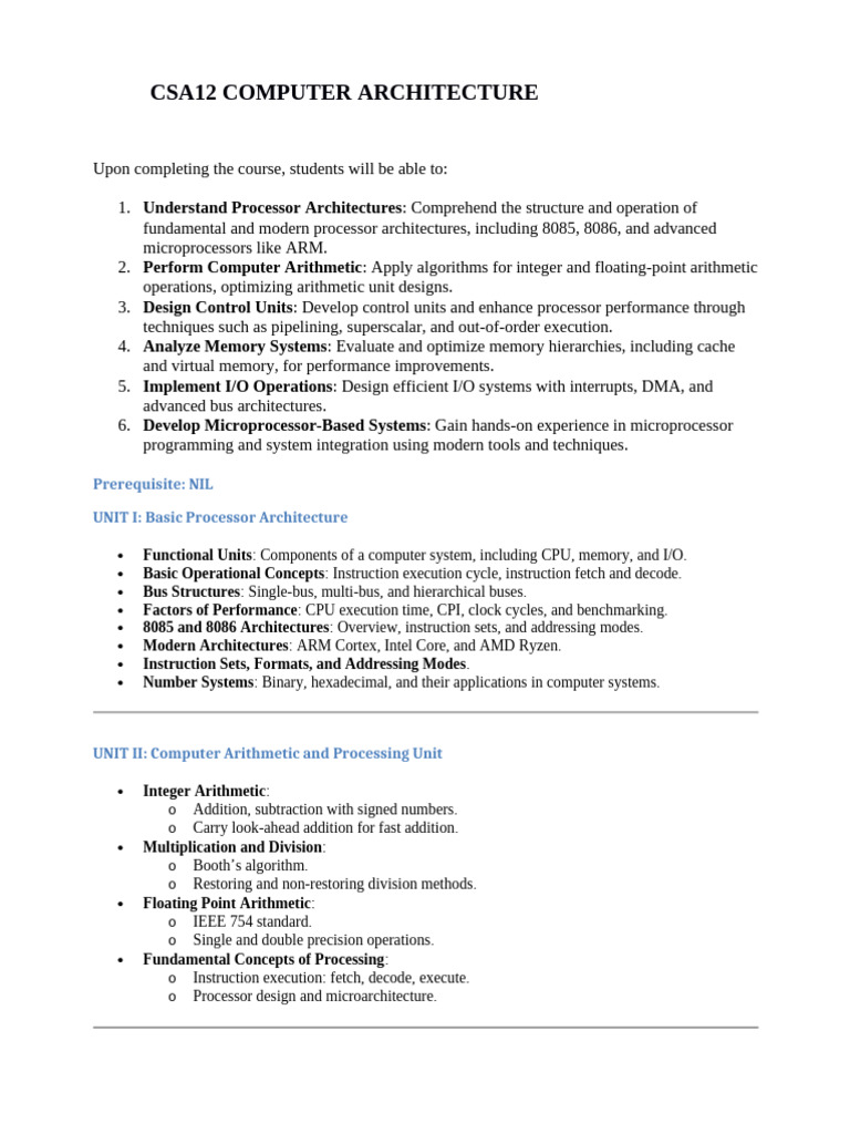 Syllabus Csa12 - Updated | PDF | Central Processing Unit | Computer Architecture