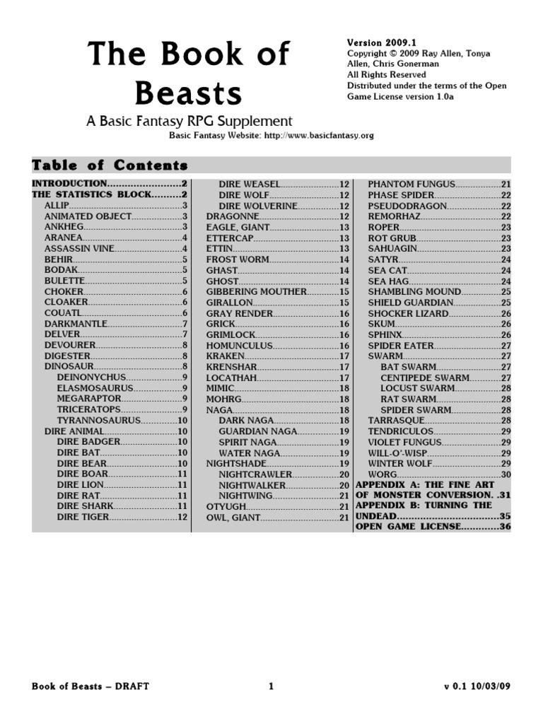 BFRPG Book of Beasts | PDF | Spider | Monsters