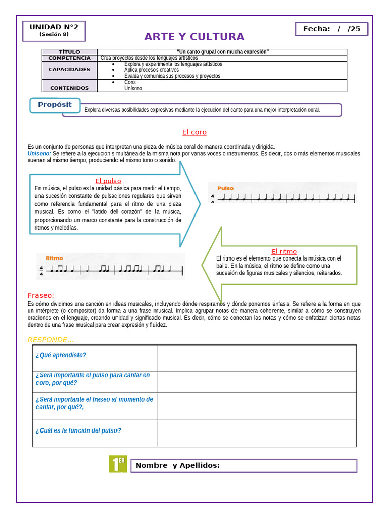 Ficha de Actividad Sesión 8 | PDF | Ritmo | Composiciones Musicales