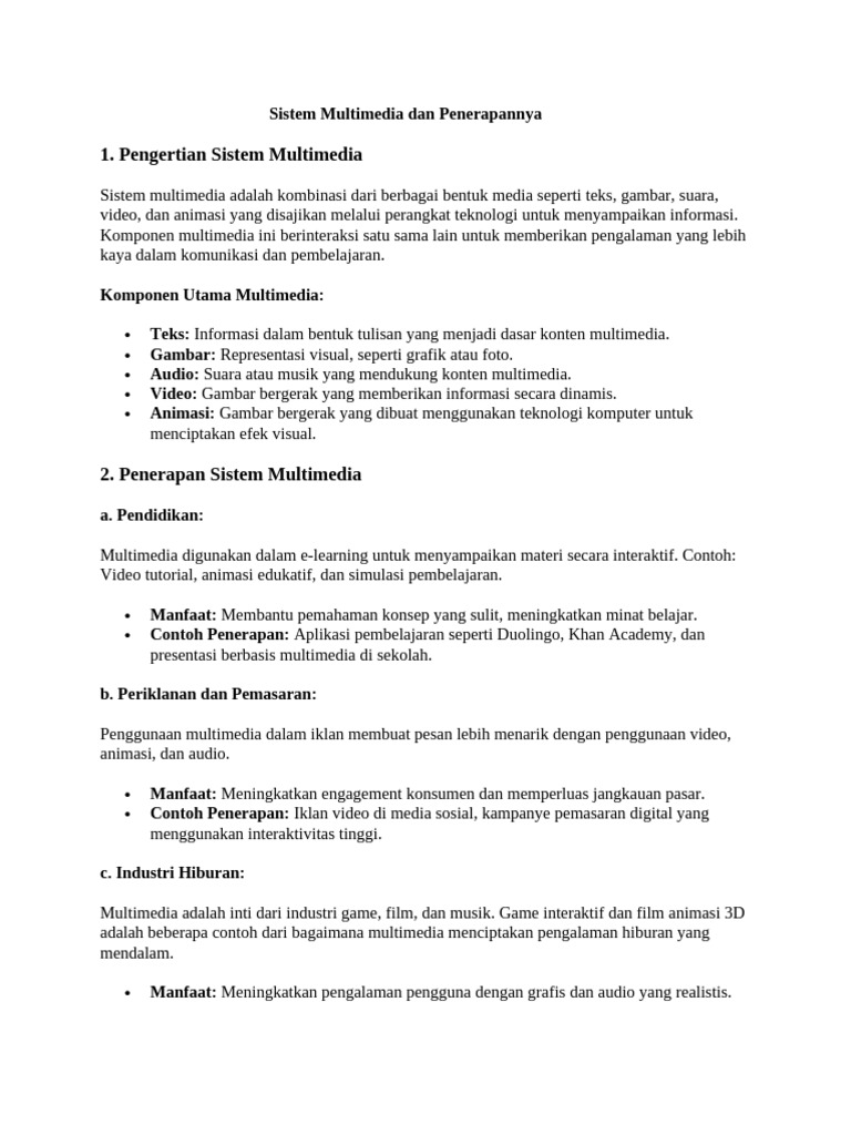 Sistem Multimedia Dan Penerapannya | PDF