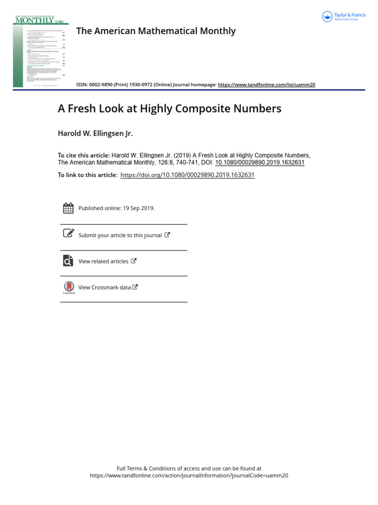 A Fresh Look at Highly Composite Numbers | PDF | Elementary Mathematics ...