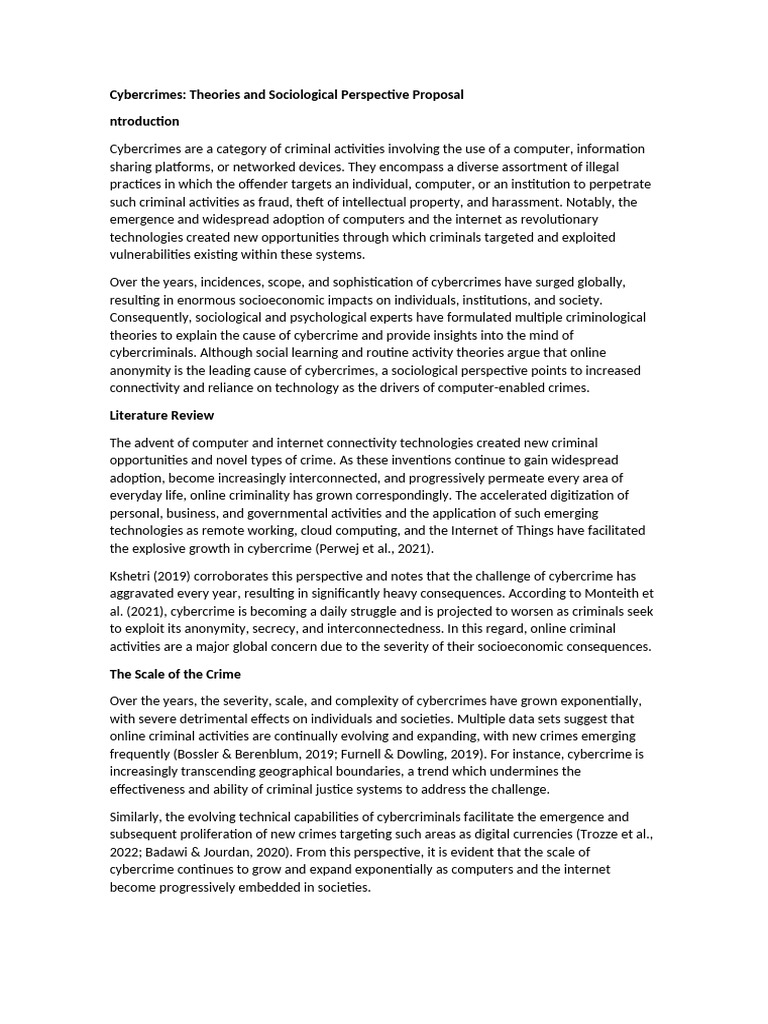 Cybercrimes Theories and Sociological Perspective Proposal | PDF ...