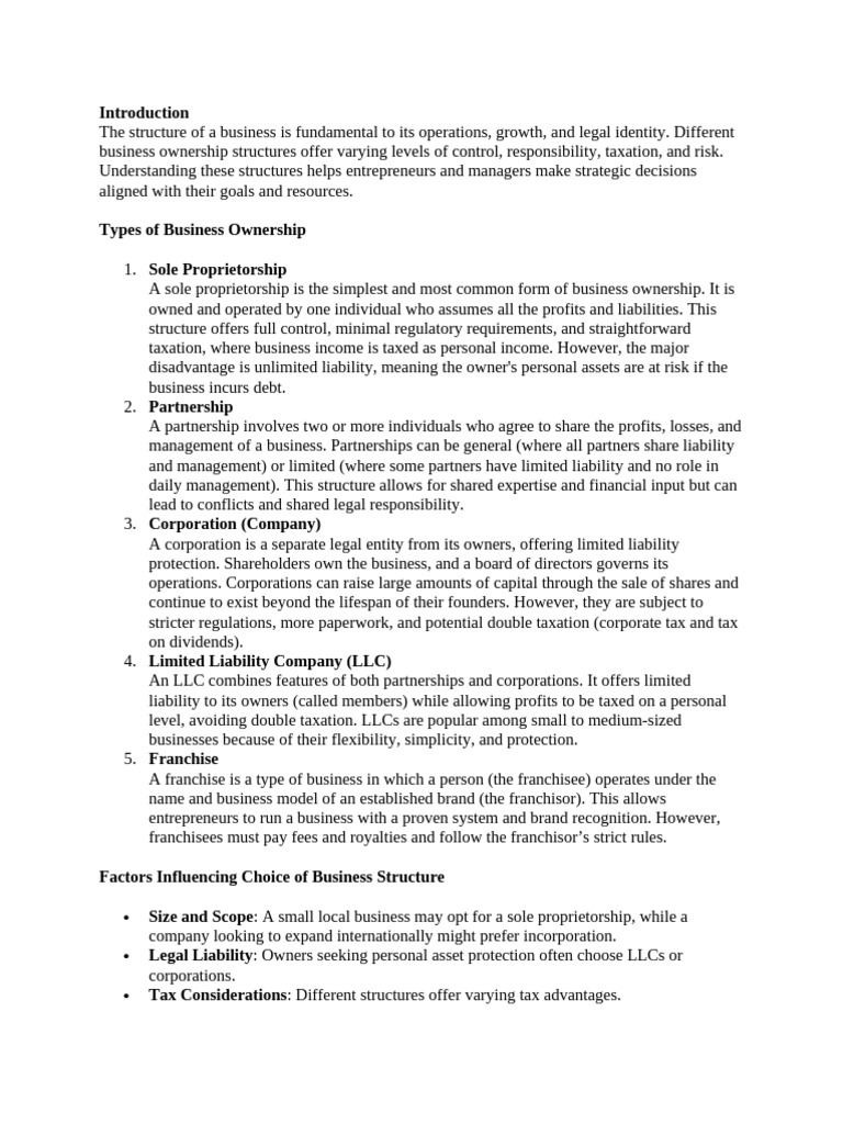 Business Ownership and Structures | PDF | Limited Liability Company ...