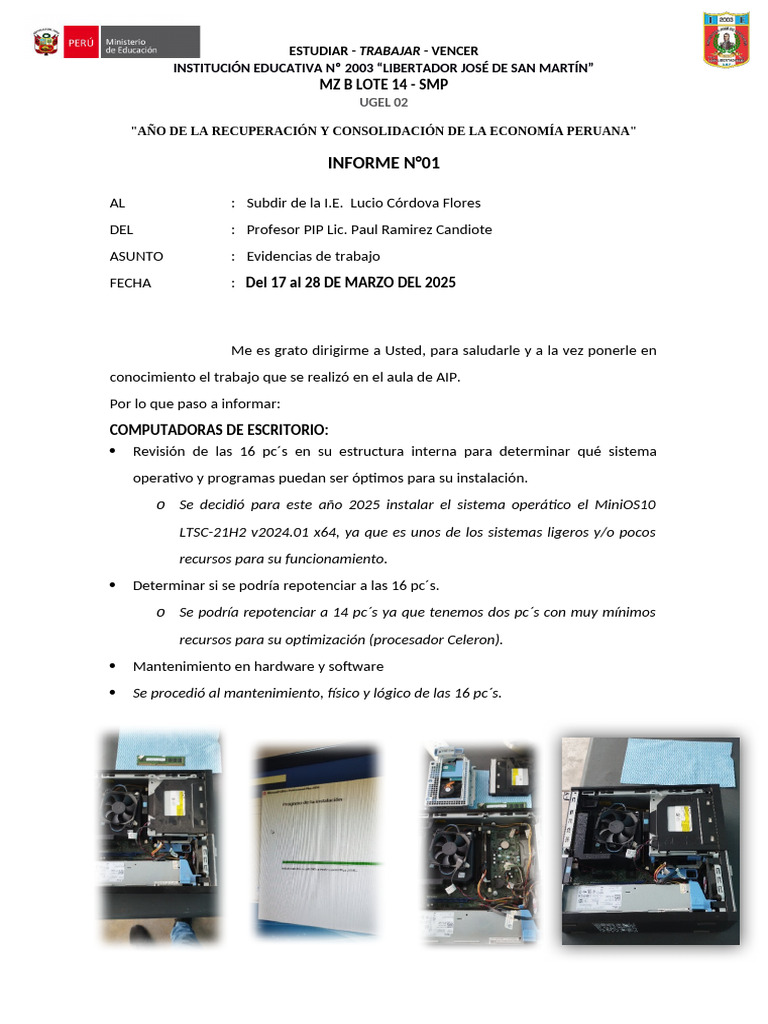 Informe de Evidencias Docente Paul Ramirez - Aip Ie 2003 - 2025 | PDF ...