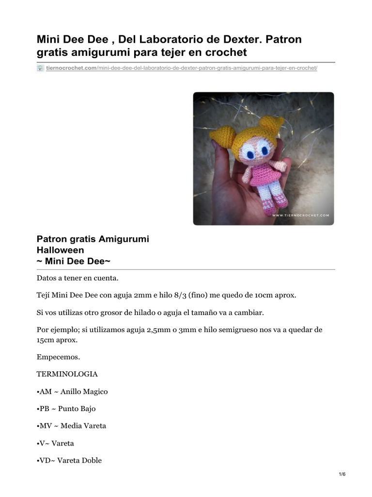 Mini Dee Dee, Del Laboratorio de Dexter. Patron Gratis Amigurumi para Tejer en Crochet | PDF ...