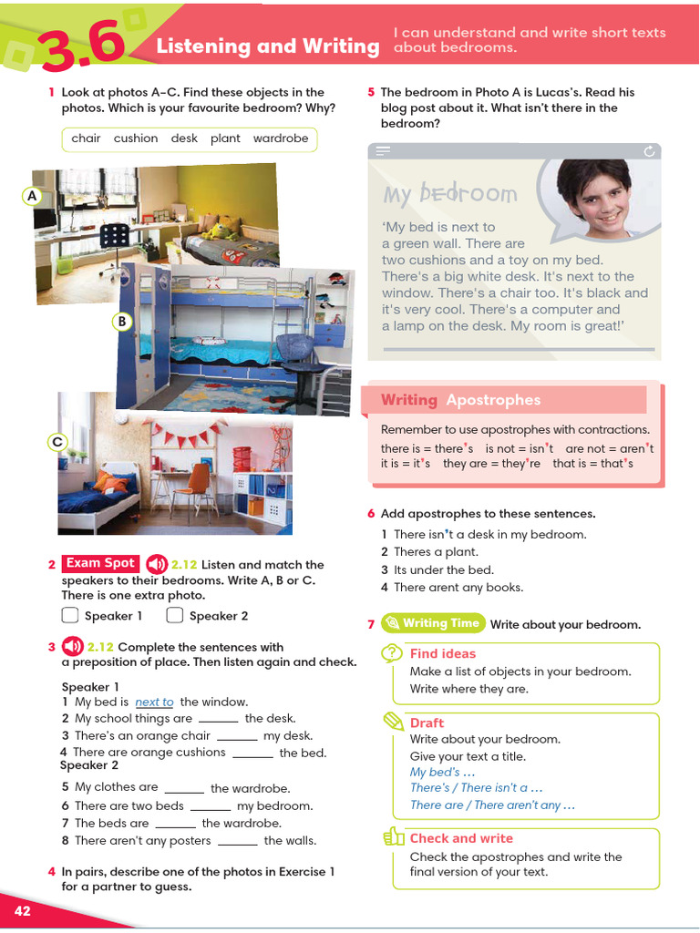 23. UNIT3.6 - Listening and Writing | PDF | Bedroom | Furniture