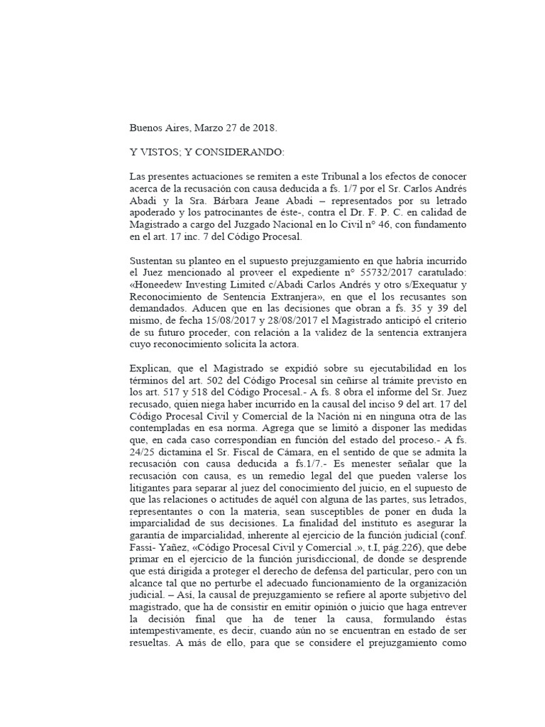CNCiv. Sala J, Honeedew Investing Limited C. Abadi Carlos Andrés y Otro ...