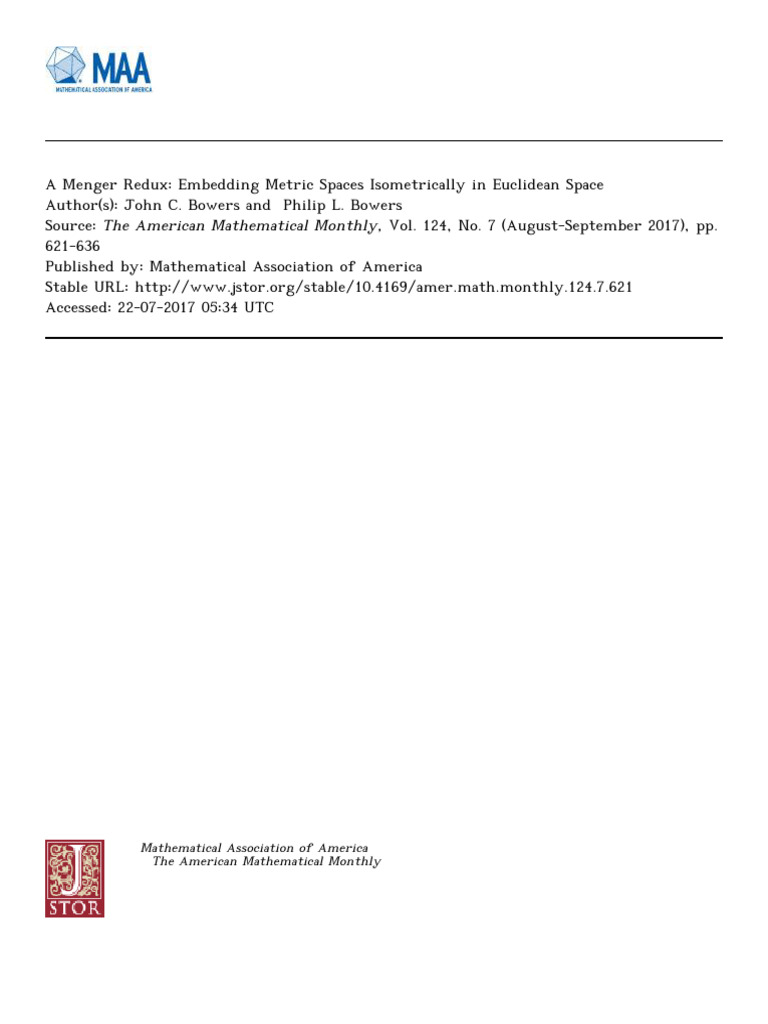 Menger's Metric Space Embedding Insights | PDF | Geometry | Euclidean Space