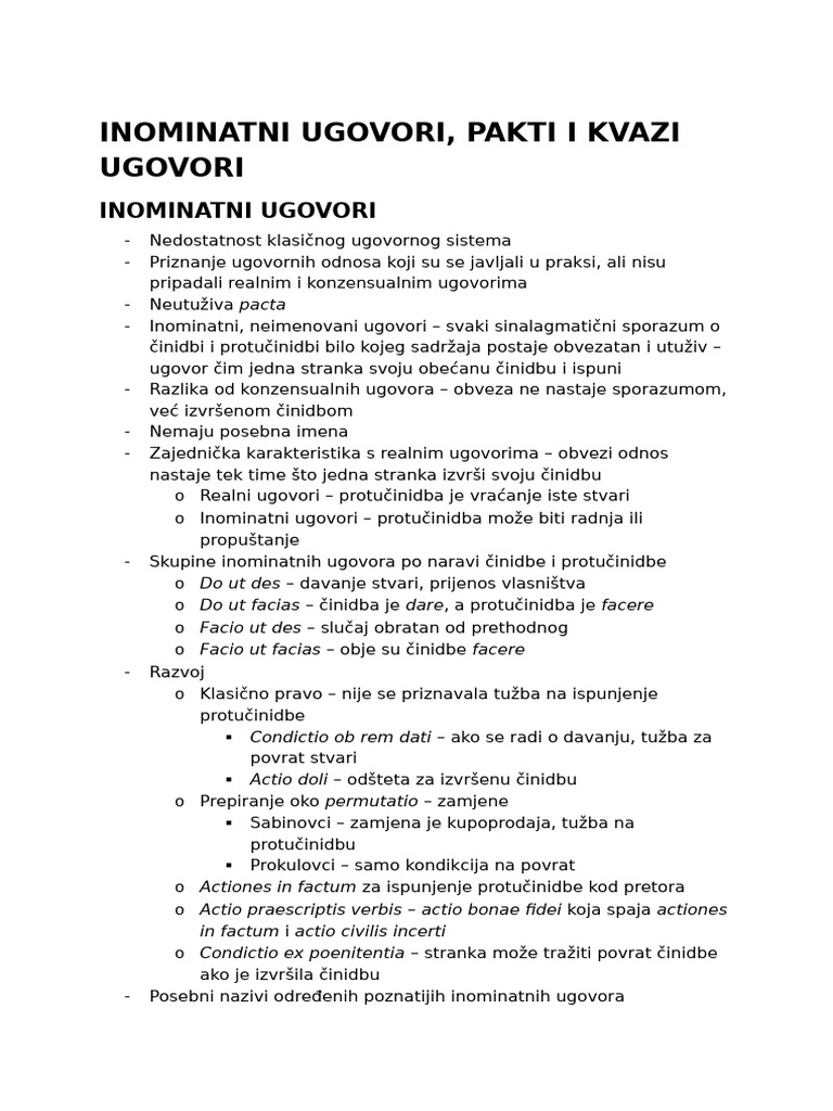 Inominatni Ugovori, Pakti I Kvazi Ugovori | PDF