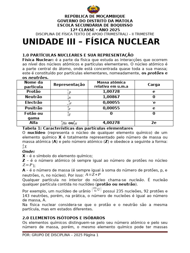 Texto de Apoio Fisica 12 Classe II Trimestre. | PDF | Física Nuclear ...