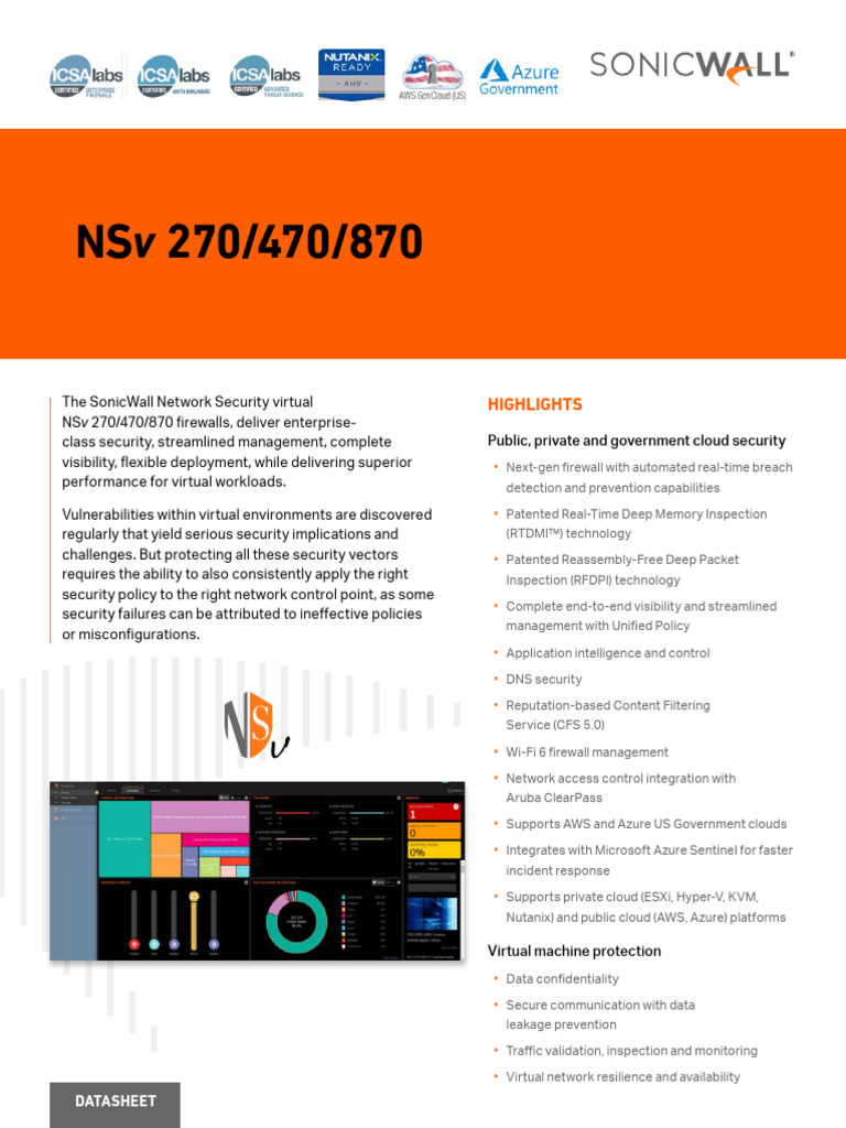 Sonicwall NSV 270 470 870 Datasheet | PDF | Security | Computer Security
