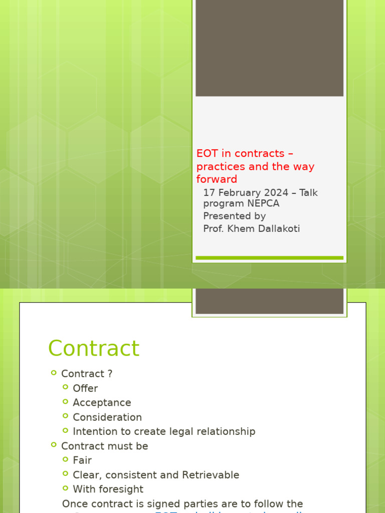 EOT in Contracts - practices and the way forward | PDF | Employment | Damages