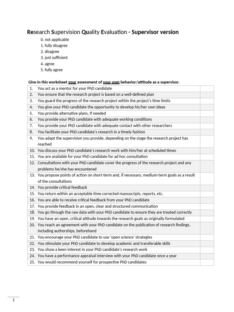 Research Supervision Quality Evaluation (ReSQuE) | PDF | Doctor Of ...