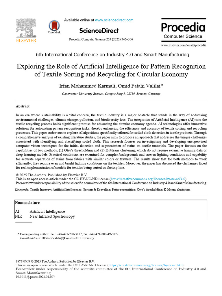 AI in Textile Sorting and Recycling | PDF | Cluster Analysis | Recycling